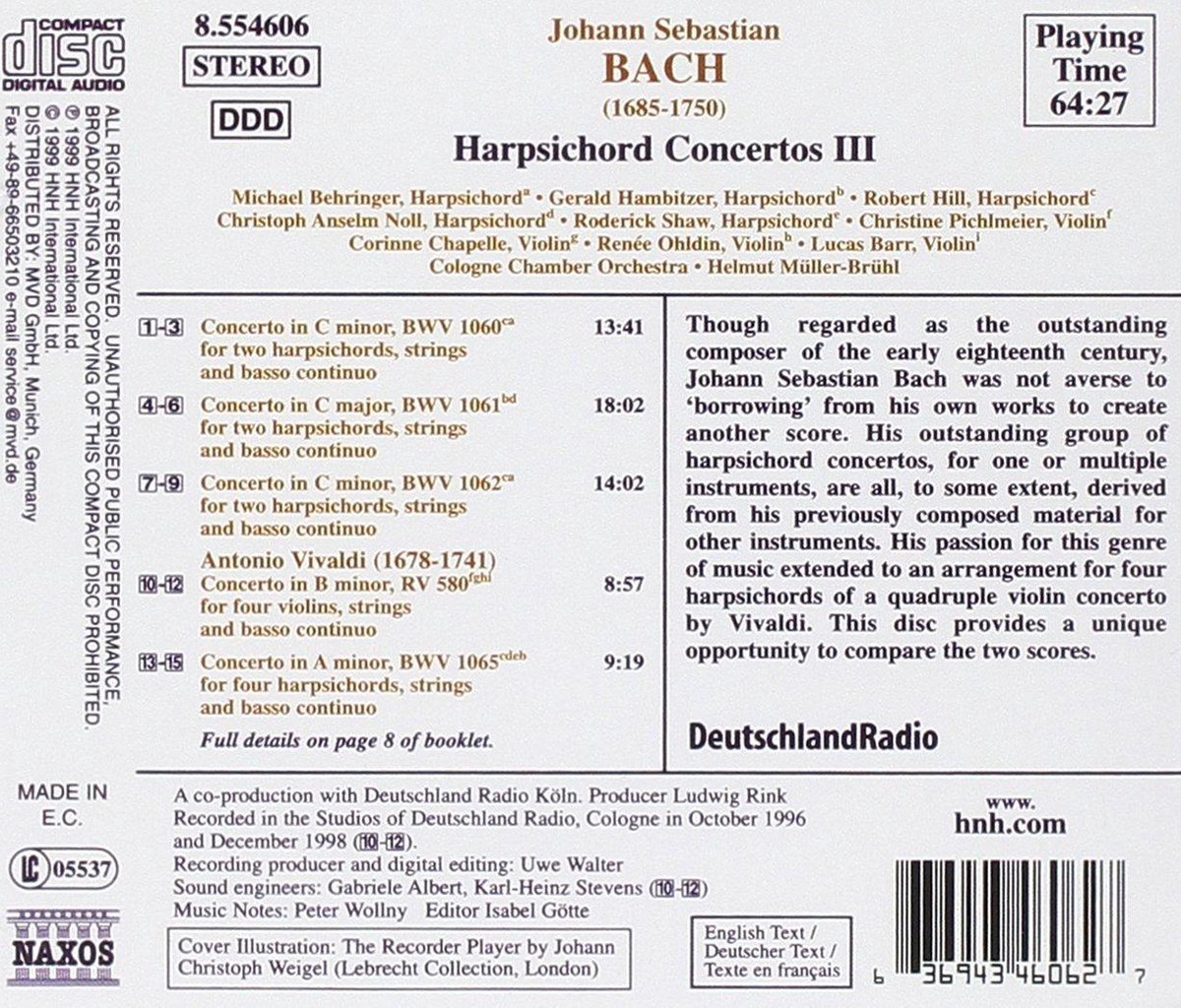 Cologne Chamber Orchestra, Helmut Müller-Brühl - Bach: Harpsichord Concertos III (CD),... | bol.com