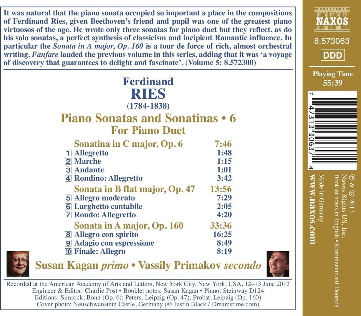 Susan Kagan & Vassilu Primakov - Ries: Piano Sonatas & Sonatinas Vol.6 ...