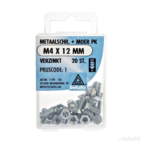 Metaalschroef + Moer Pk M4 12 mm Verzinkt | bol