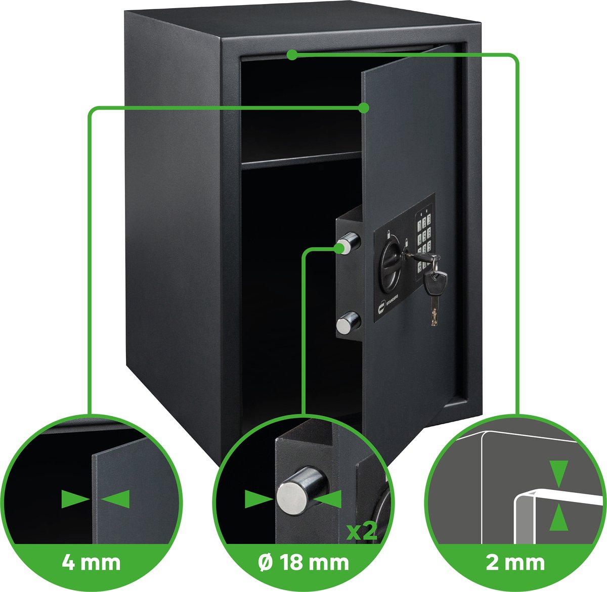 STANDERS - Elektronische kluis - 50L - 50 x 35 x 35 cm - Wandkluis ...