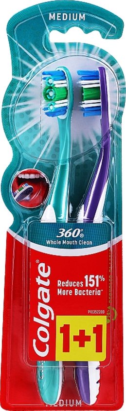 Colgate tandenborstel / 360 Advanced Medium - 6 Dubbelpakken 1+1 | bol