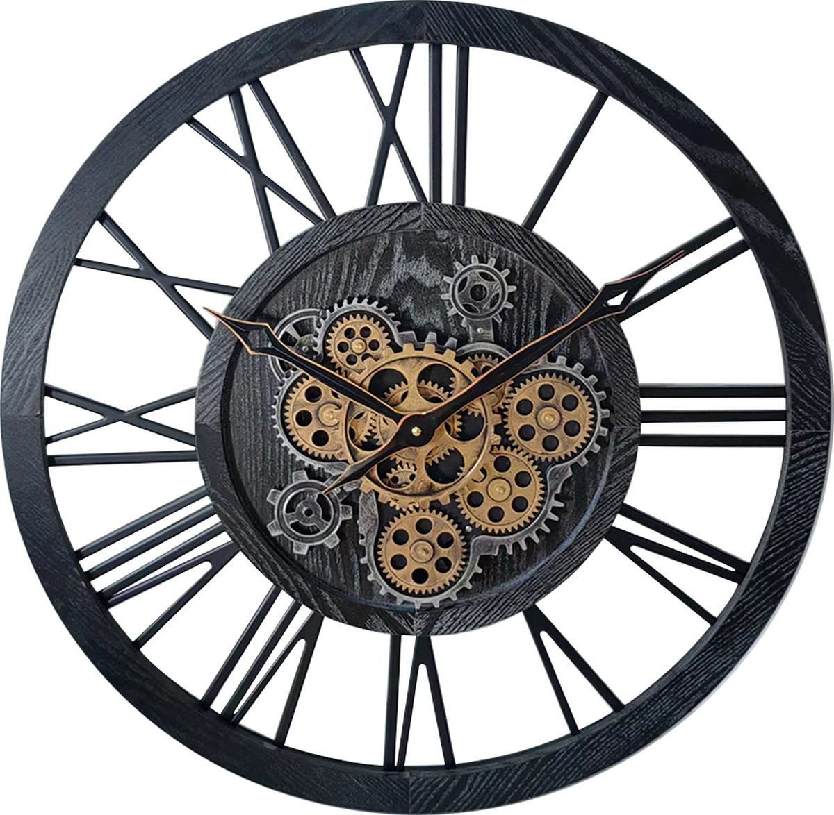 LW Collection wandklok met draaiende tandwielen zwart 60cm - Radar ...