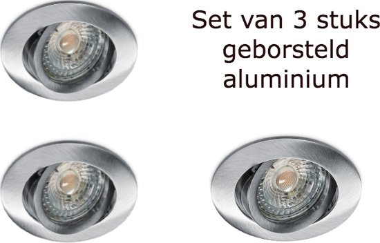 Inbouwspots aluminium - Set van 3 stuks geborsteld aluminium met ...