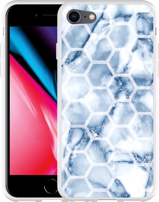 Hoesje geschikt voor iPhone 8 Blue Marble Hexagon | bol