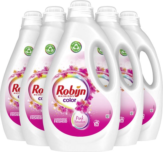 Robijn Color Pink Sensation Vloeibaar Wasmiddel - 5 x 36 wasbeurten ...