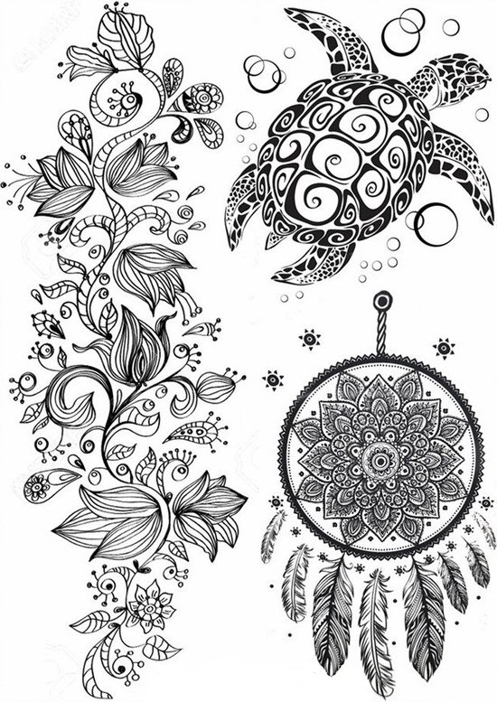 Tijdelijke tattoo - Tattoo nep - 3 stuks - schildpad - dromenvanger ...
