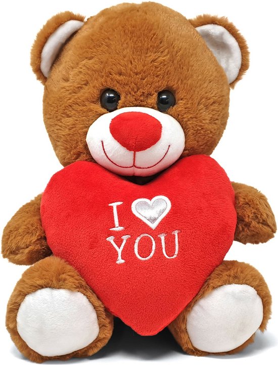 Knuffelbeertje/teddybeer - met hartje - I love you - donker bruin ...