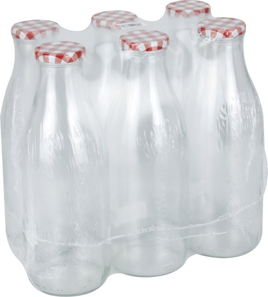 Exellent Houseware Set van 6x glazen flessen - transparant - met ...