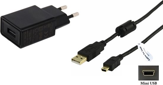 2A lader + 1,8m Mini USB kabel. TUV geteste oplader adapter met robuust ...