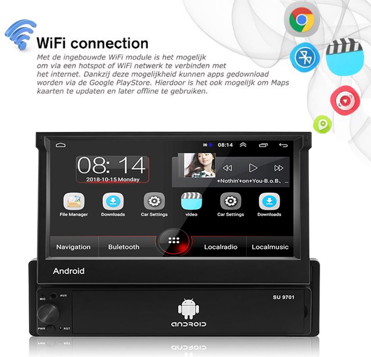 Boscer® 1Din Autoradio - Android 9.1 - Navigatiesysteem - 7' HD ...