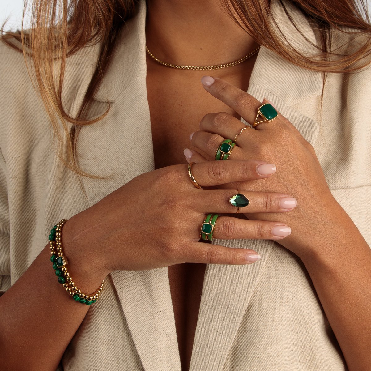 My Bendel - Mooie groene / gouden ringenset - My Bendel - Groene ringen ...