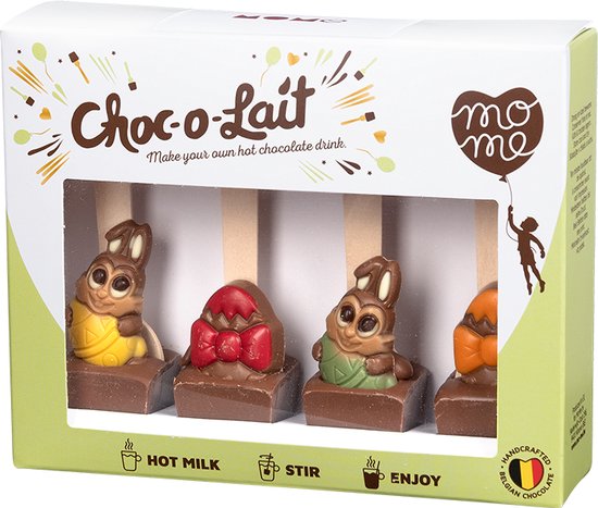 Choc-o-lait Geschenkset "PASEN": 4 chocoladesticks met paasdecoratie | bol