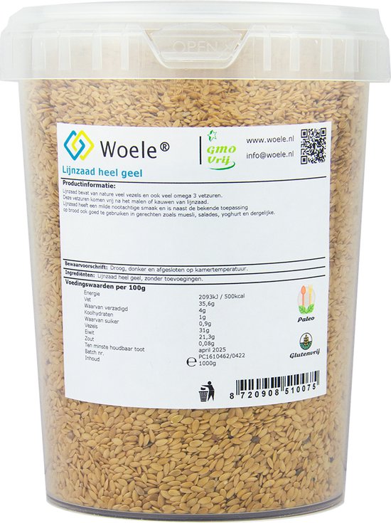 Woele lijnzaad heel geel / blond / gold GMO vrij 1000g | bol.com