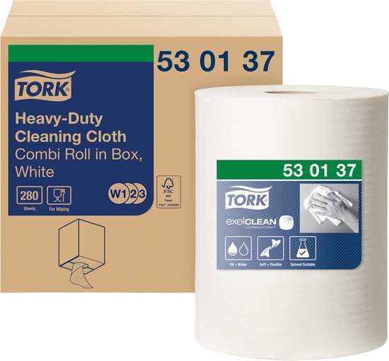 Tork Premium poetsdoek, wit non-woven, 530 Combi Roll, W1/W2/W3, 280 ...