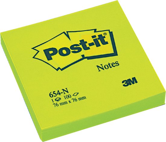 Memoblok 3m post-it 654n 76x76mm neon groen | Omdoos a 6 stuk x 100 vel ...