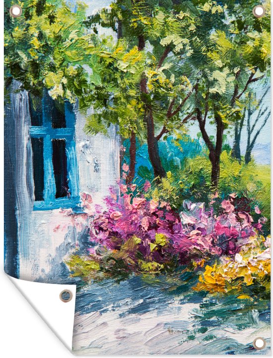 Tuin decoratie Schilderij - Planten - Bloemen - Huis - Olieverf - 40x30 cm | bol