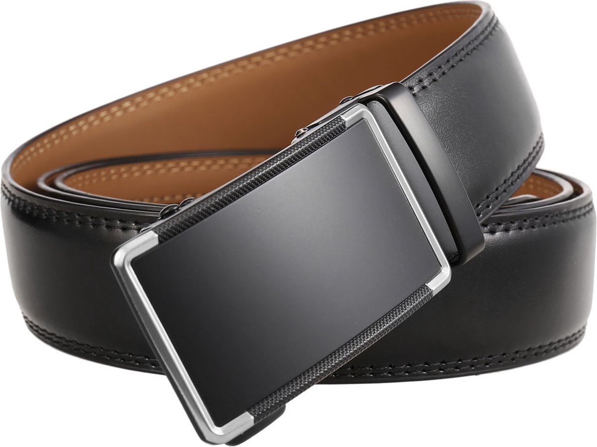 Zwarte 150 cm lange lederen riem zonder gaatjes met automatische gesp ...
