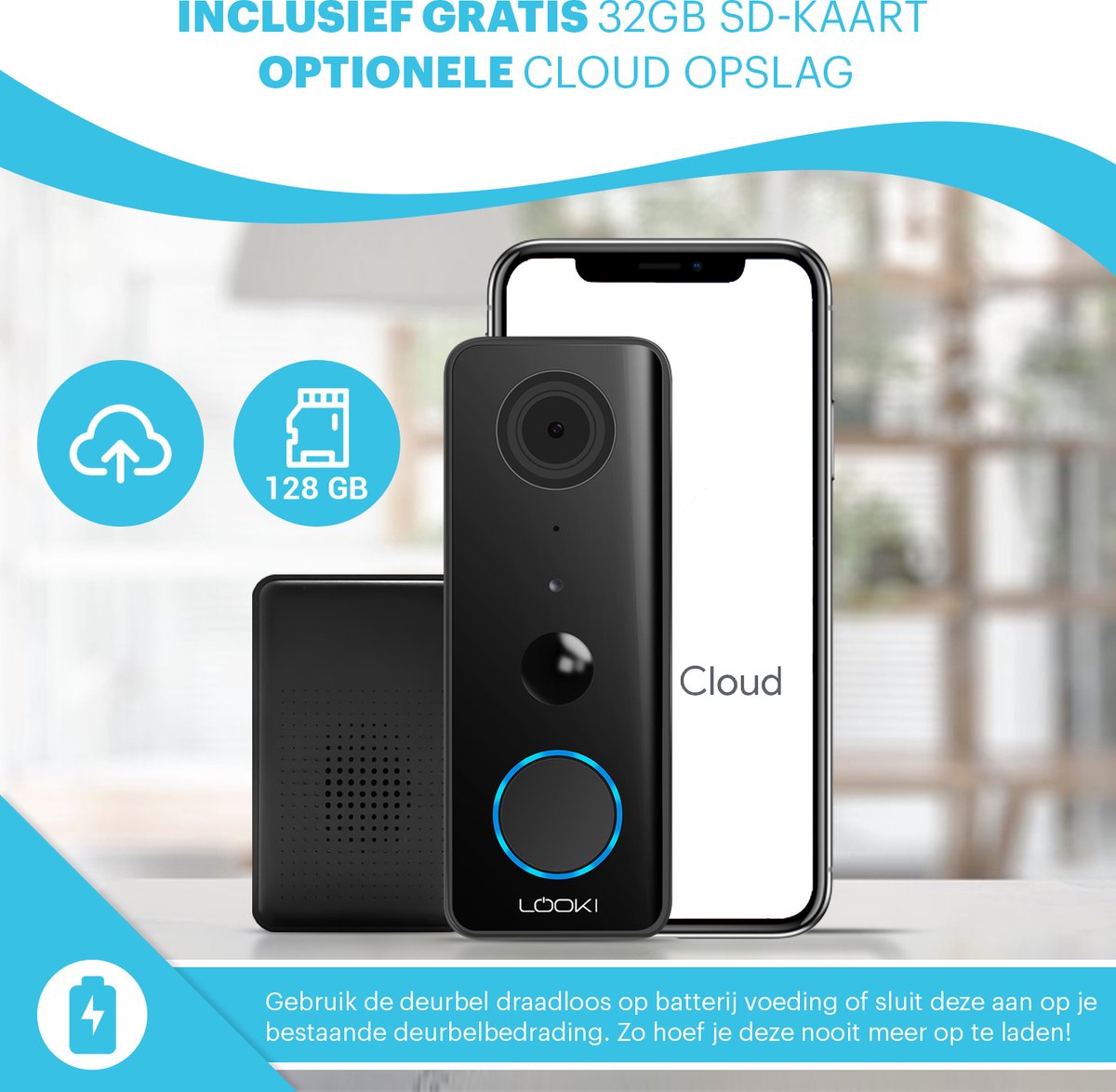 Looki draadloze Video Deurbel met Camera - gratis 32GB SD-kaart - Full ...