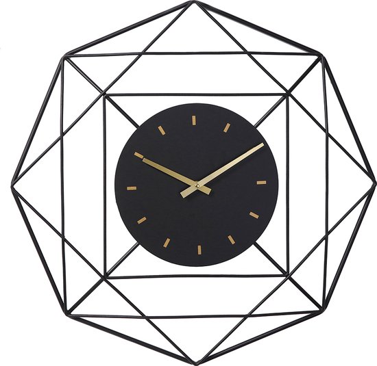 LW Collection wandklok Benjamin zwart 80cm - Industriële klok metaal ...