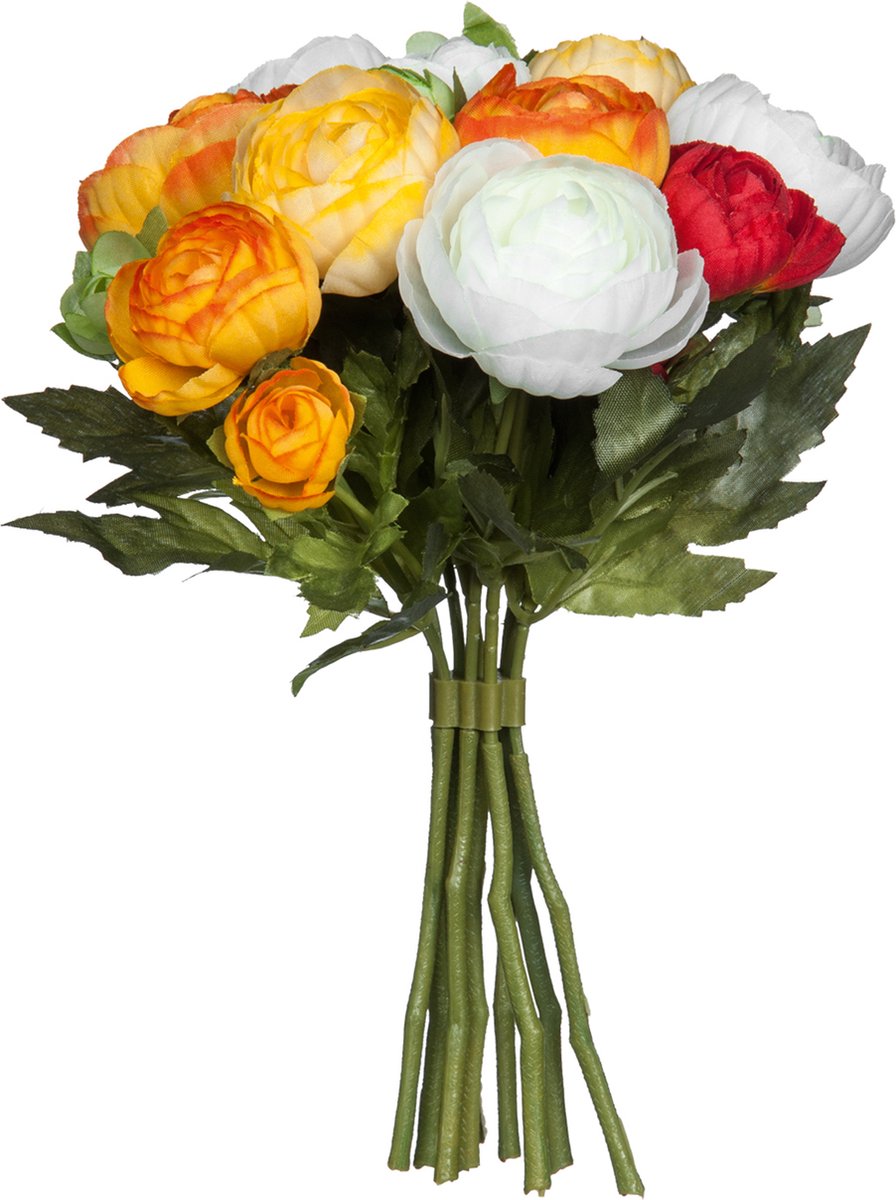 Mica Decorations Ranonkels Kunstbloemen Boeket - H22 x Ø19 cm - Oranje ...