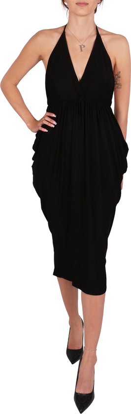 John Zack - Zwarte Midi-Jurk met Open Rug / S-M | bol.com