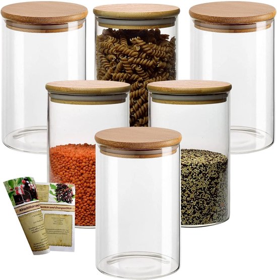 gouveo Set van 6 500 ml glazen potten van borosilicaatglas met ...