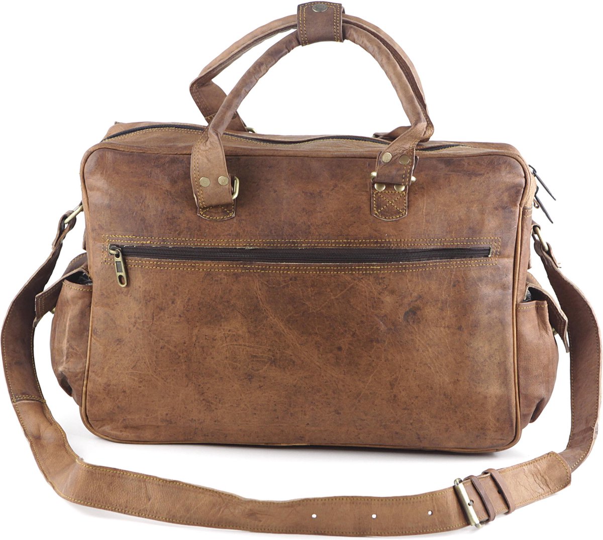 Laptoptas 17,4 inch “Cadiz” - Messengertas - Bruin Echt Leer Reistas ...