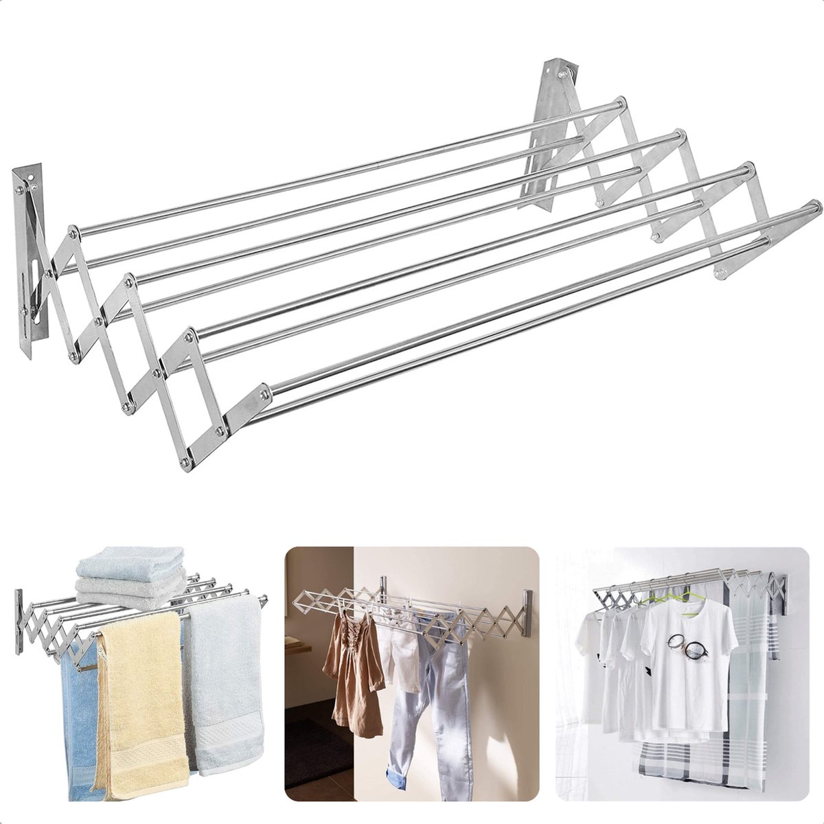 Cheqo® Wanddroogrek - Uittrekbaar Aluminium Droogrek - Wasrek ...