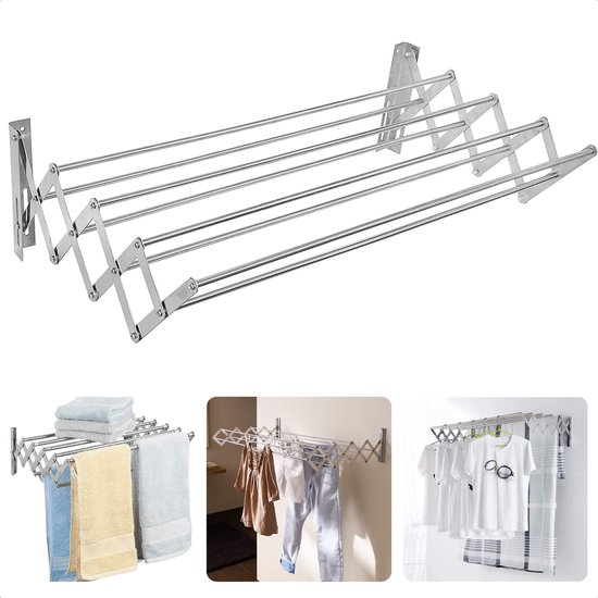Cheqo® Wanddroogrek - Uittrekbaar Aluminium Droogrek - Wasrek ...
