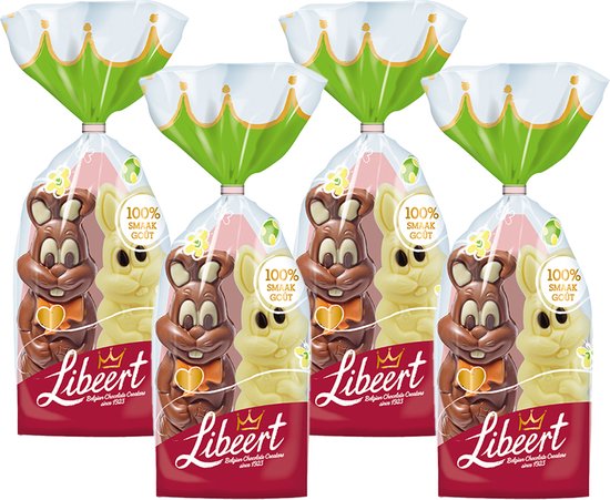 Libeert duo konijn melk & wit - chocolade voor Pasen - 100g x 4 | bol