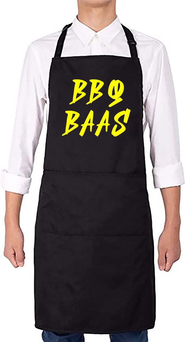 BBQ BAAS uniseks schort - Zwart met gele design - One Size (volwassenen ...