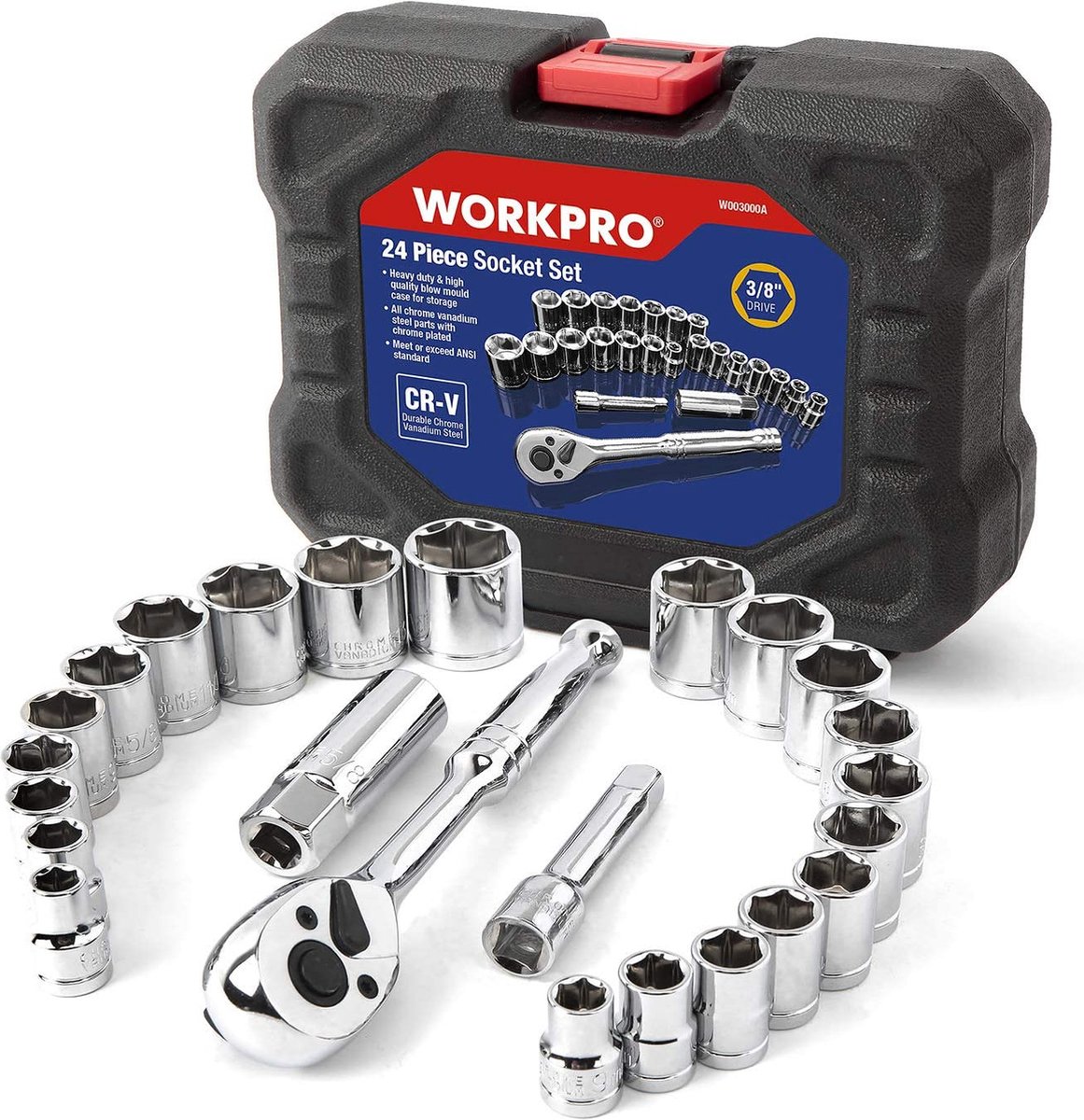 WORKPRO dopsleutelset 3/8 inch omkeerbare ratel met dopsleutel ...