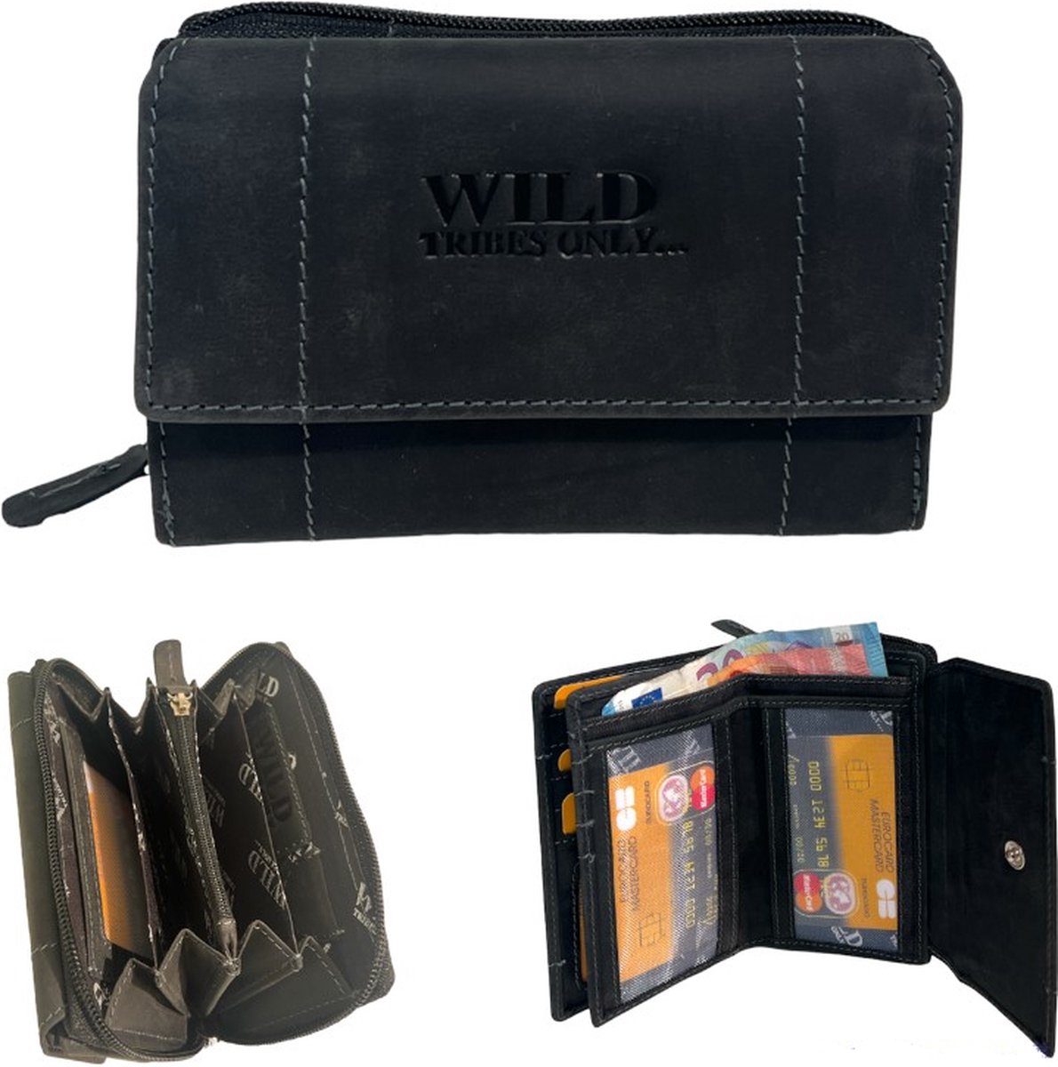 WILD - Portemonnee Dames - Leren Dames Portemonnee - Tussenmaat Model ...