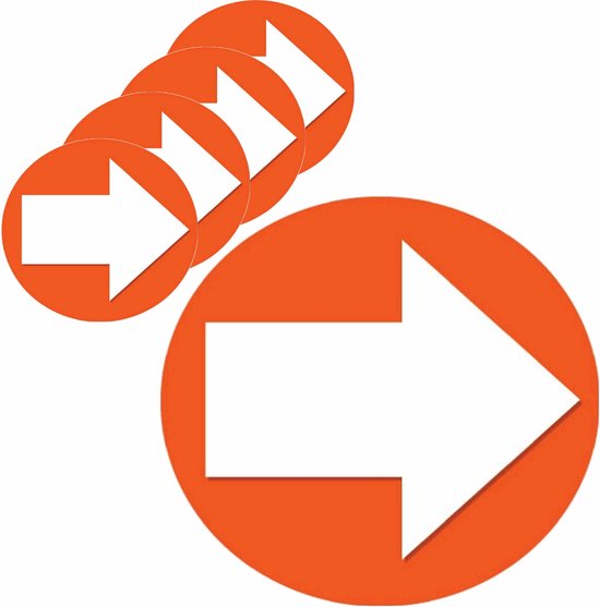 Accent pijl sticker - 8x stuks - Rond Dia 15 cm - oranje met witte pijl ...