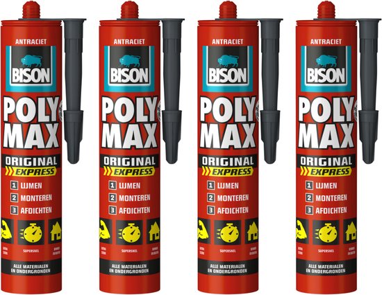 Bison poly max express - montagelijm - extra sterk - antraciet - 4 x ...