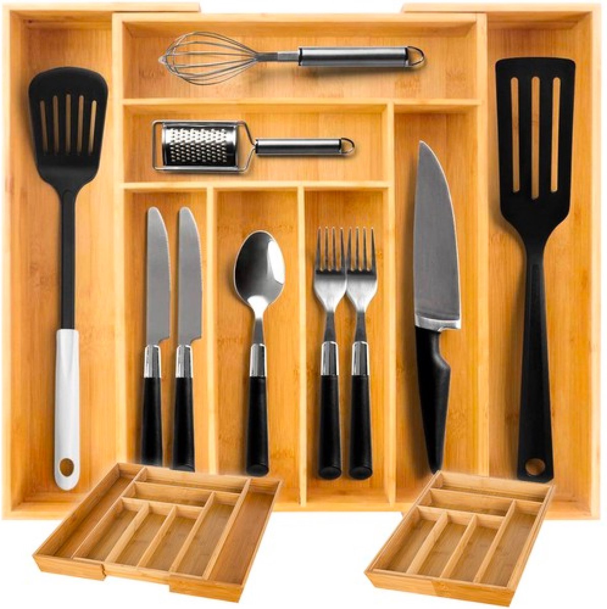 YUNICS® Bestekbak - Bestekhouder Hout, Lade Organizer & Bamboe ...