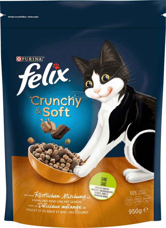 Felix Katten droogvoer met kip, rundvlees & groenten, krokant & zacht ...