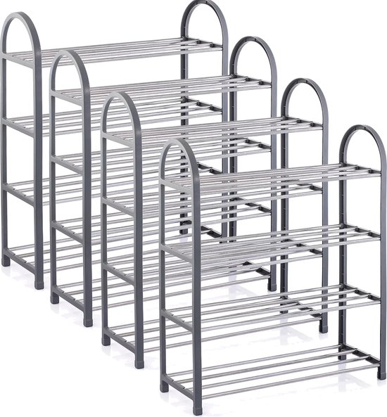 Ruimtebesparend Schoenenrek – 4 pack - Grijs / Chroom – 4 Laags – Voor ...
