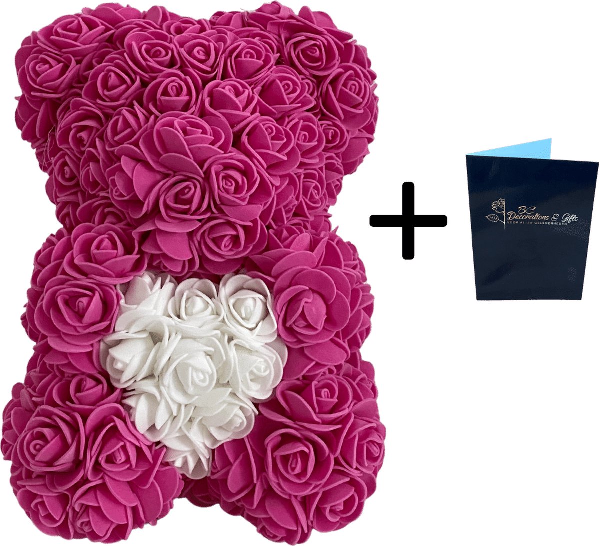 Rozen beer - Donker Roze met Wit Hart - Rose Bear - 25 cm - Inclusief ...
