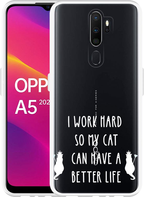 Oppo A5 2020 Hoesje Royalty Cat - wit - Designed by Cazy | bol
