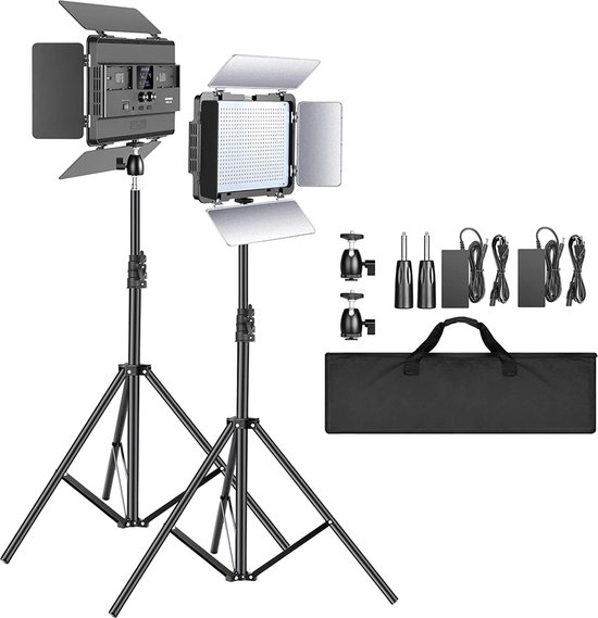 Neewer® - 2 stks 2.4G LED-lamp met 2 m Statief - Twee Kleuren - 600 SMD ...