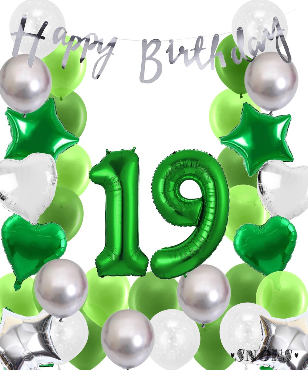 Snoes Ballonnen 19 Jaar Wit Groen Zilver Mega Ballon - Compleet ...