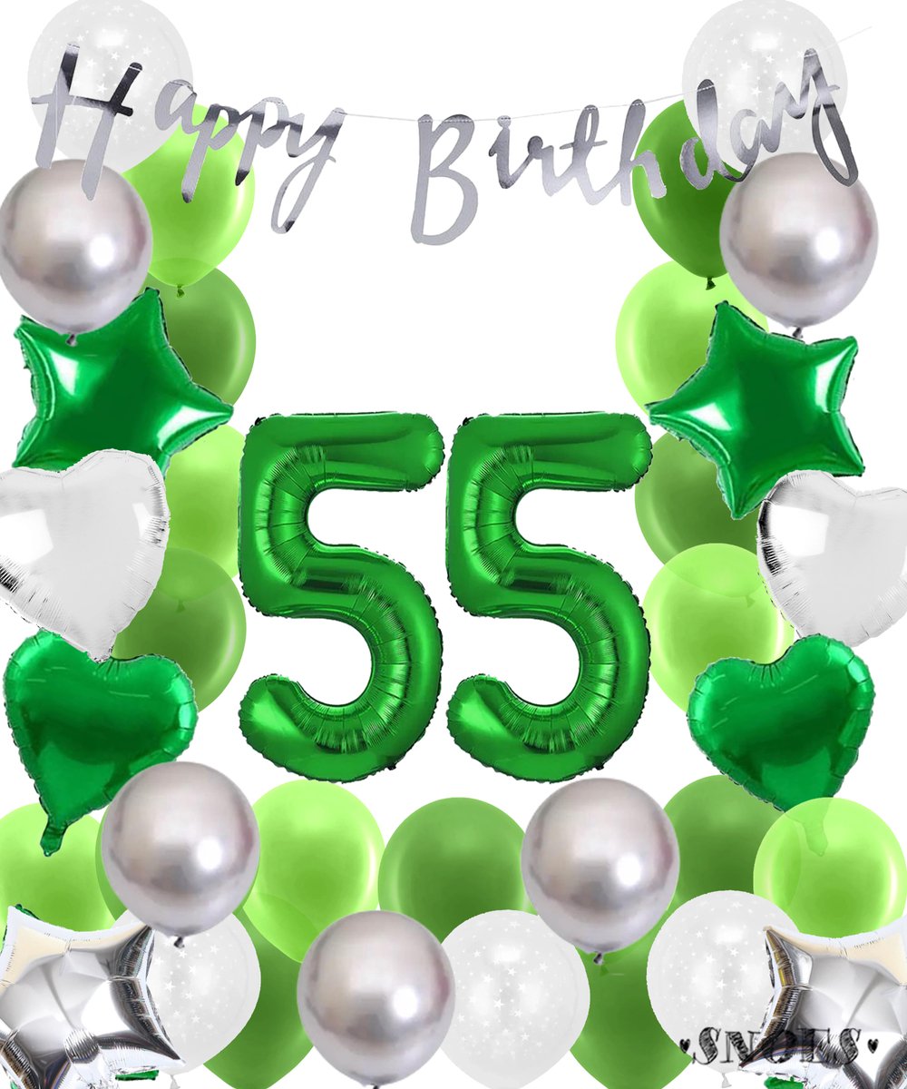 Snoes Ballonnen 55 Jaar Wit Groen Zilver Mega Ballon - Compleet ...