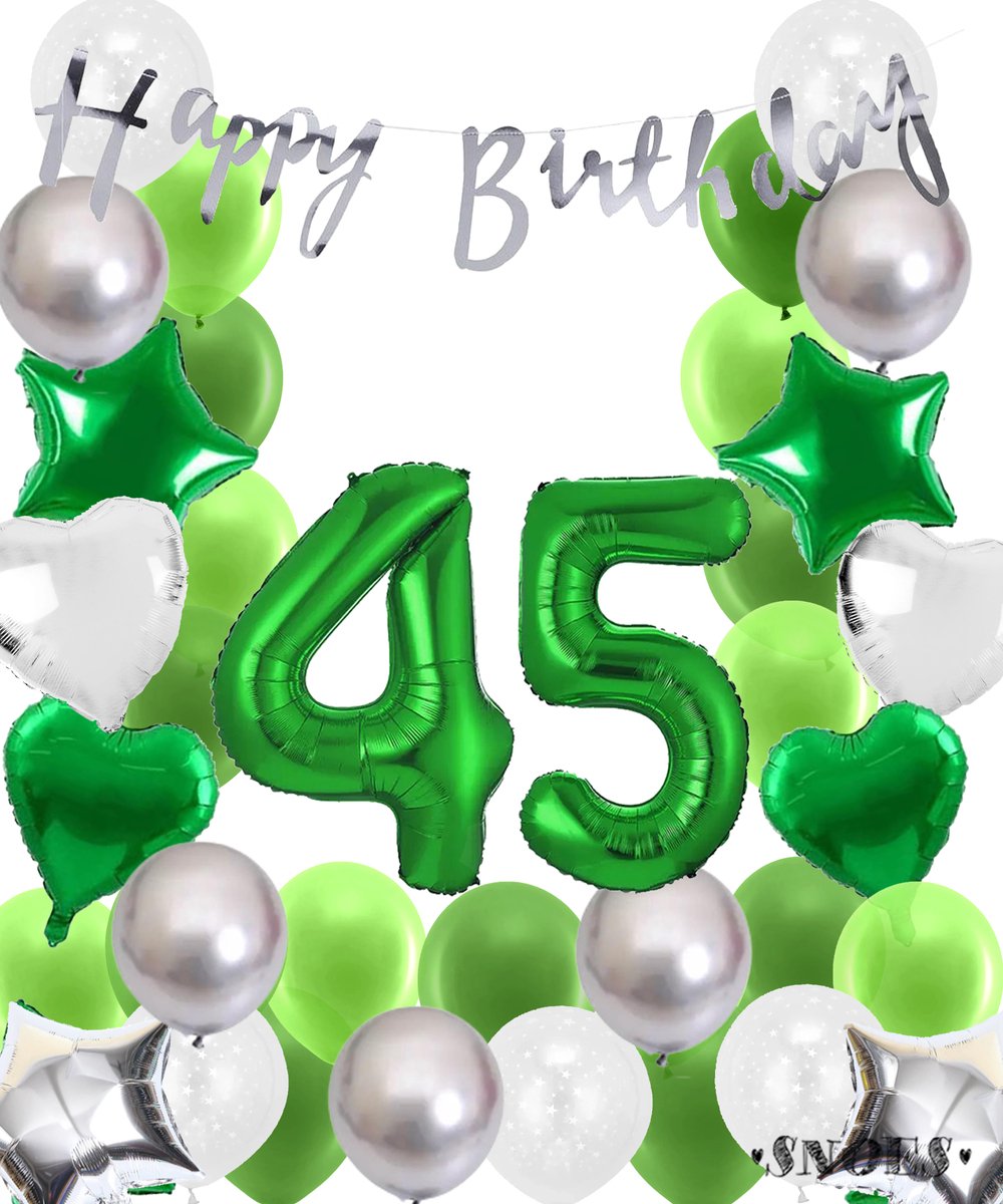 Snoes Ballonnen 45 Jaar Wit Groen Zilver Mega Ballon - Compleet Feestpakket 45 Jaar -... | bol.com