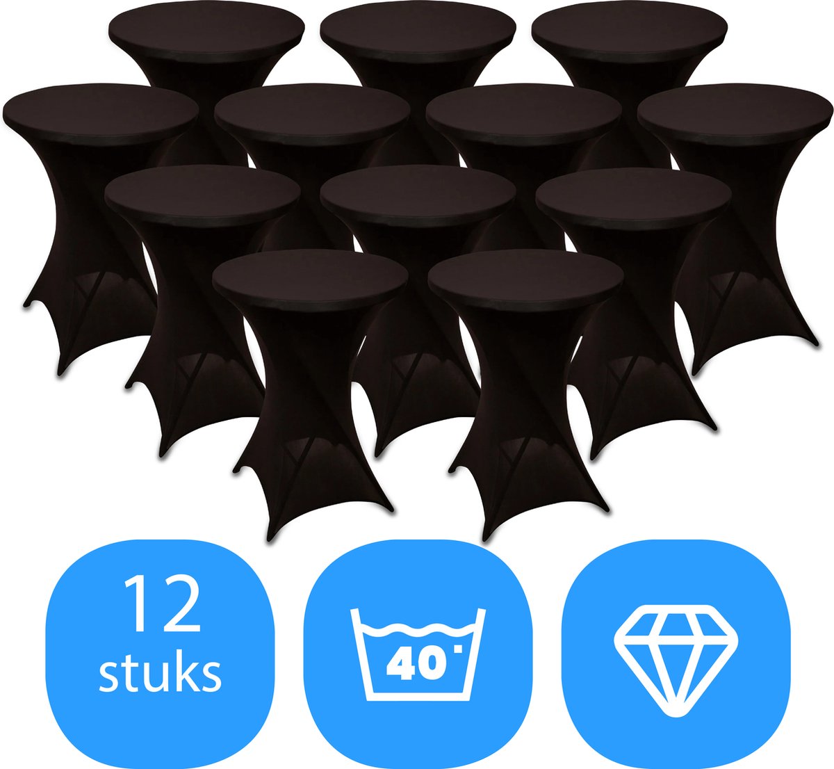 Statafelrok Zwart x 12 – ∅80-85 x 110 cm – Statafelhoes Stretch 12 Stuks – Tafelhoezen... | bol.com