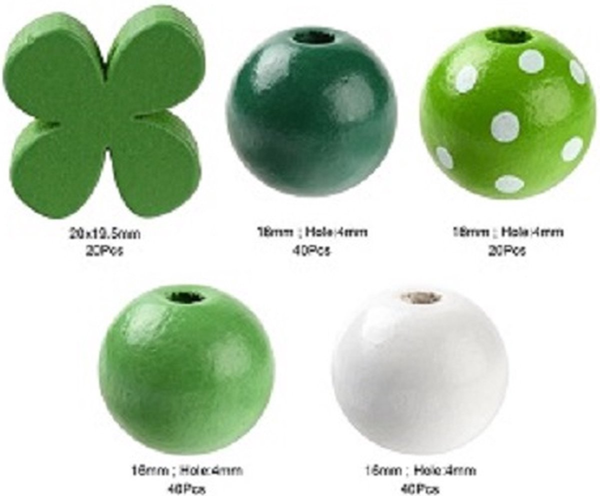 Houten kralen, set van 160 grote vrolijke kralen in Ierse stijl: wit en ...