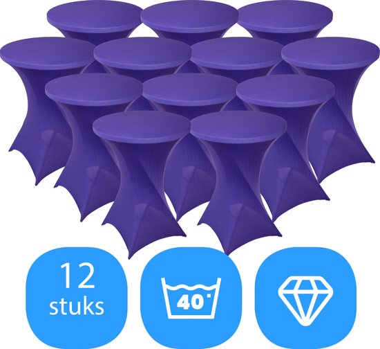 Statafelrok Paars x 12 – ∅80-85 x 110 cm – Statafelhoes Stretch 12 Stuks – Tafelhoezen... | bol