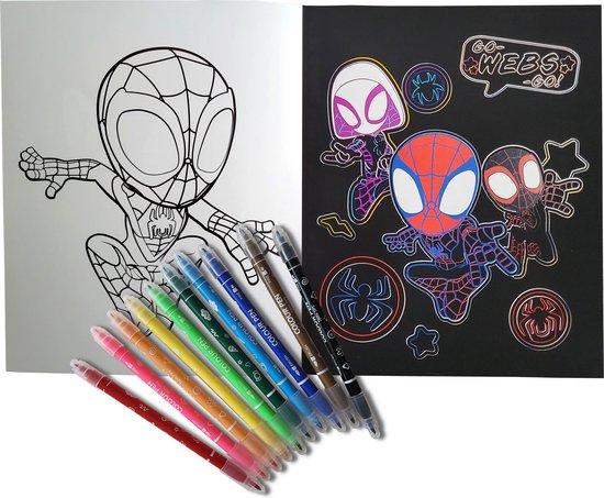 Marvel Spiderman - Kleurboek met 14 kleurplaten en 14 x scratch art in ...