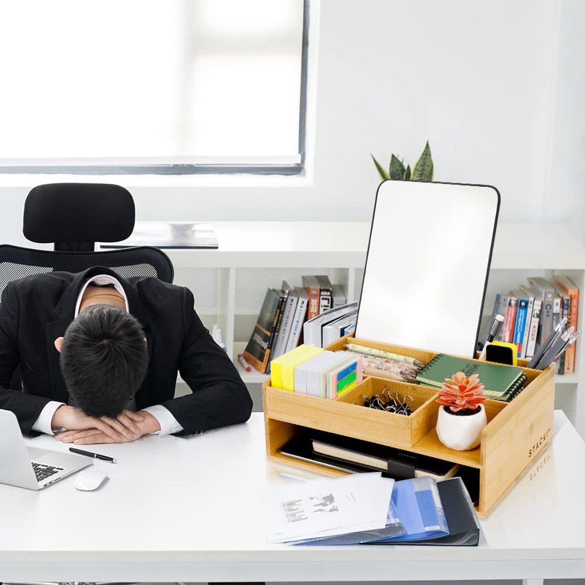 STACKI Bureau-organizer van hout met extra whiteboard, bureau-organizer ...