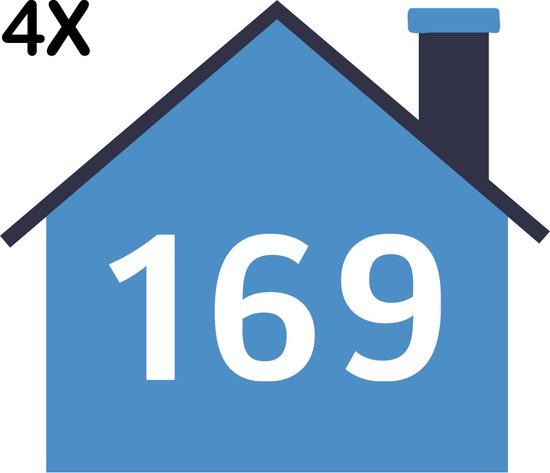 Containerstickers Huisnummer "169" - 25x21,5cm - Blauw Huis met Wit ...
